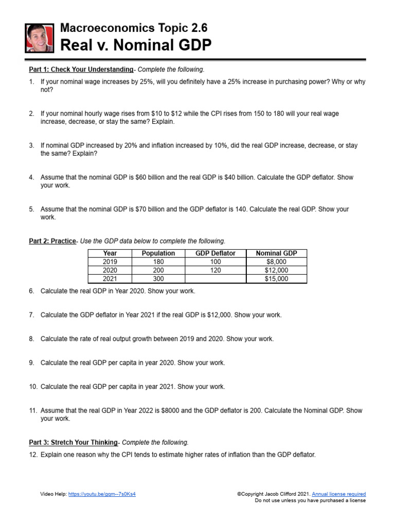 Macro Topic 2.6 Real v. Nominal GDP | PDF