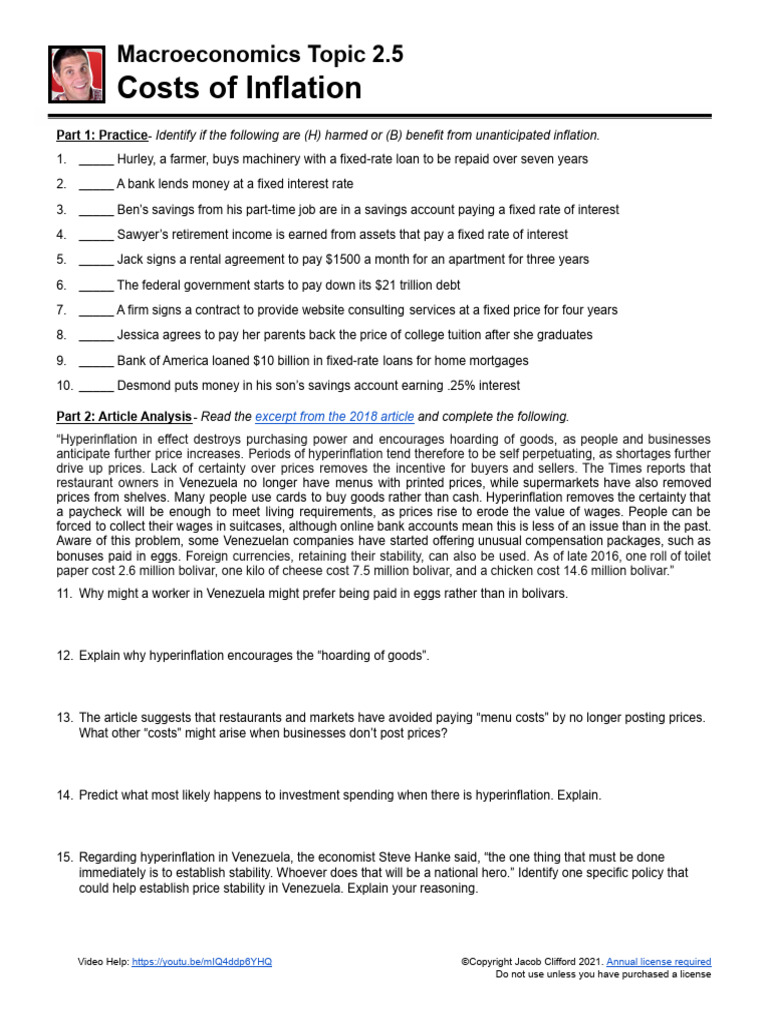 Macro Topic 2.5 Costs of Inflation | PDF | Inflation | Prices