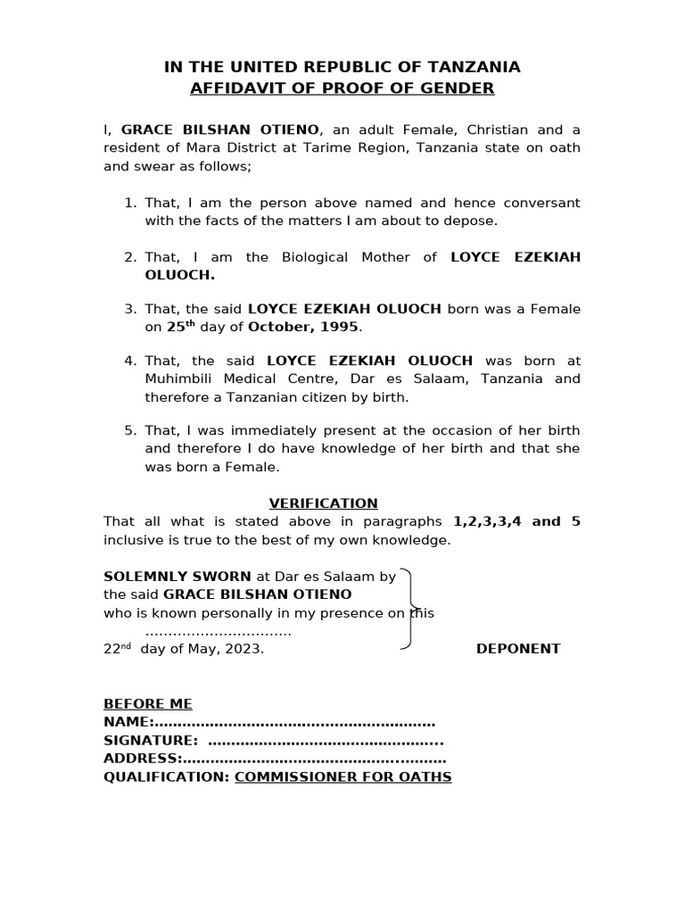 AFFIDAVIT OF PROOF OF GENDER- LOYCE (1) | PDF