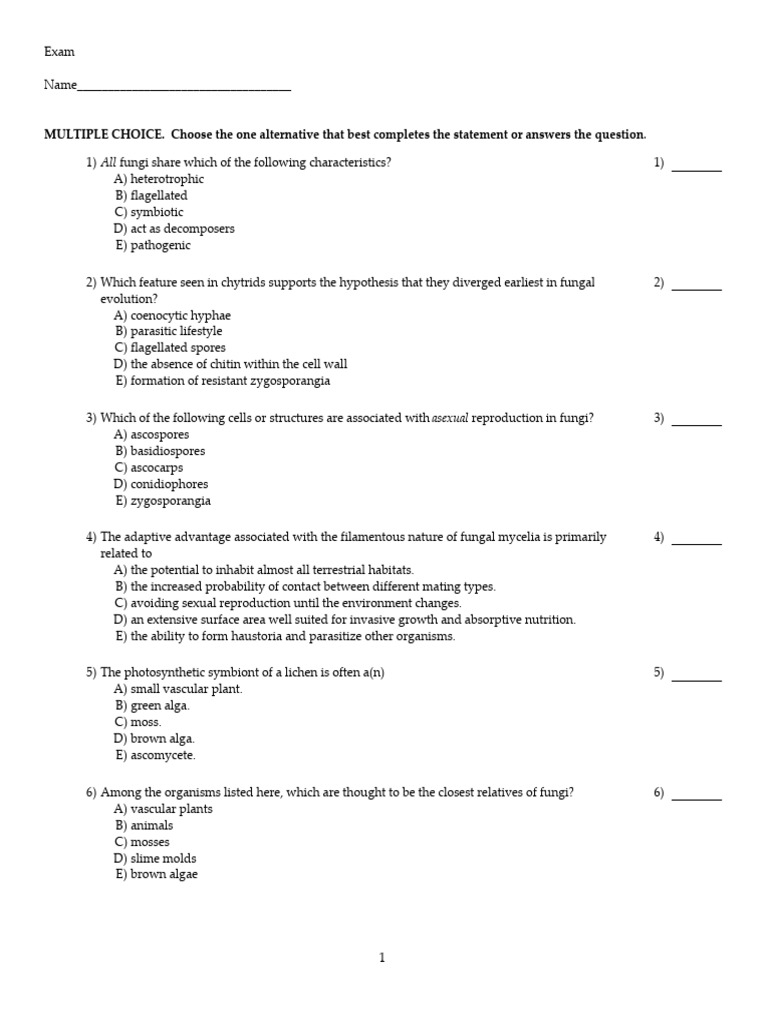 CH 31 - Fungi Practice Quiz | PDF