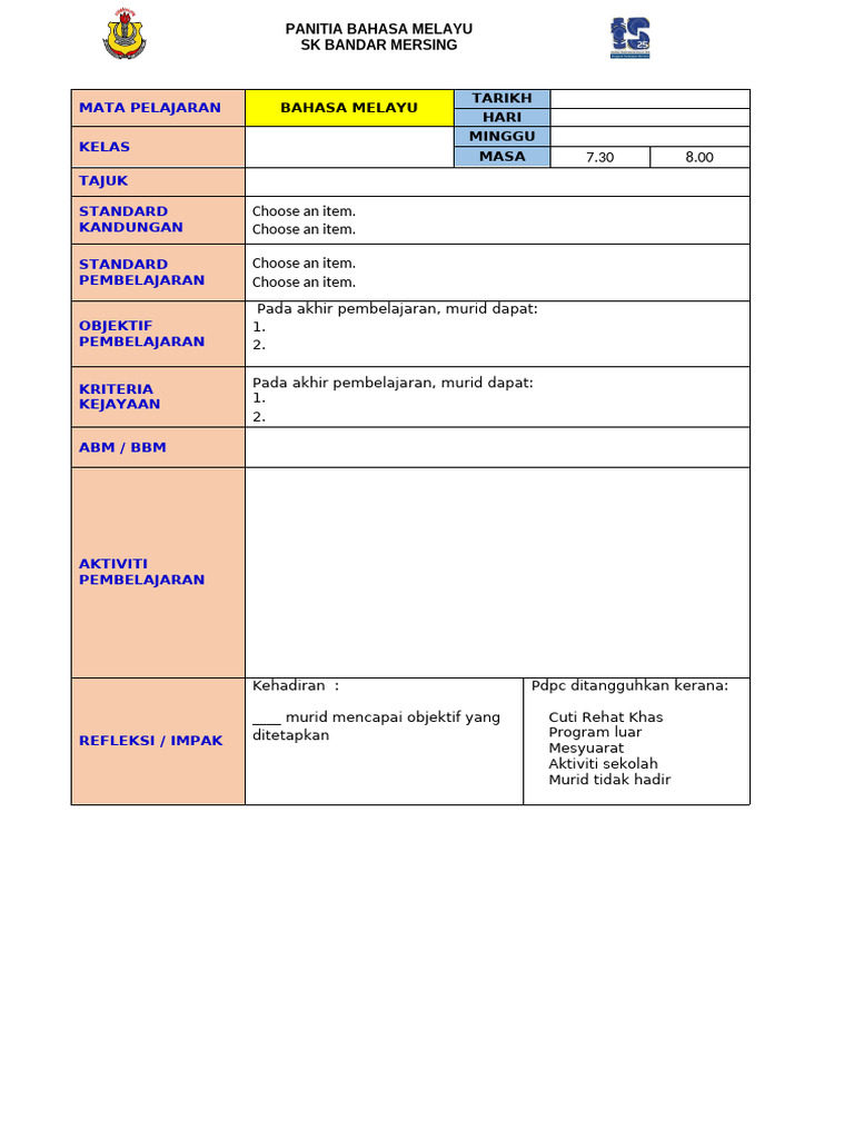 Template RPH BM Tahun 4 | PDF