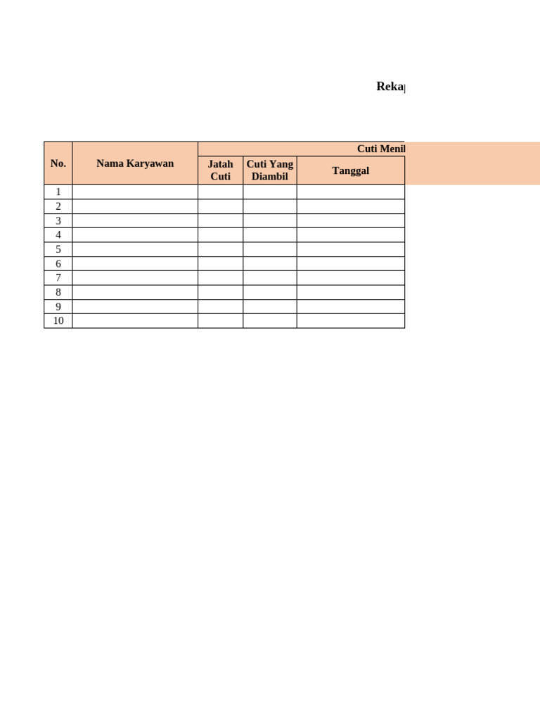 Format - Rekapitulasi Jatah Cuti Menikah Dan Melahirkan 2025 | PDF