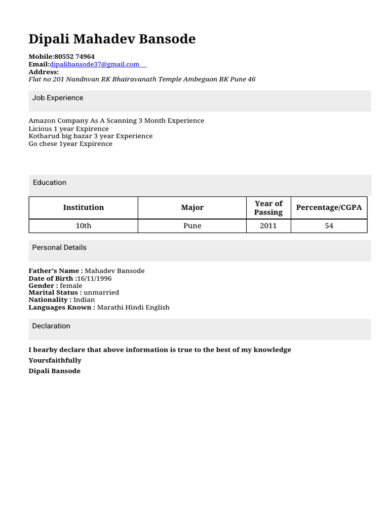 Resume_Depali_bansode (1)-1 | PDF