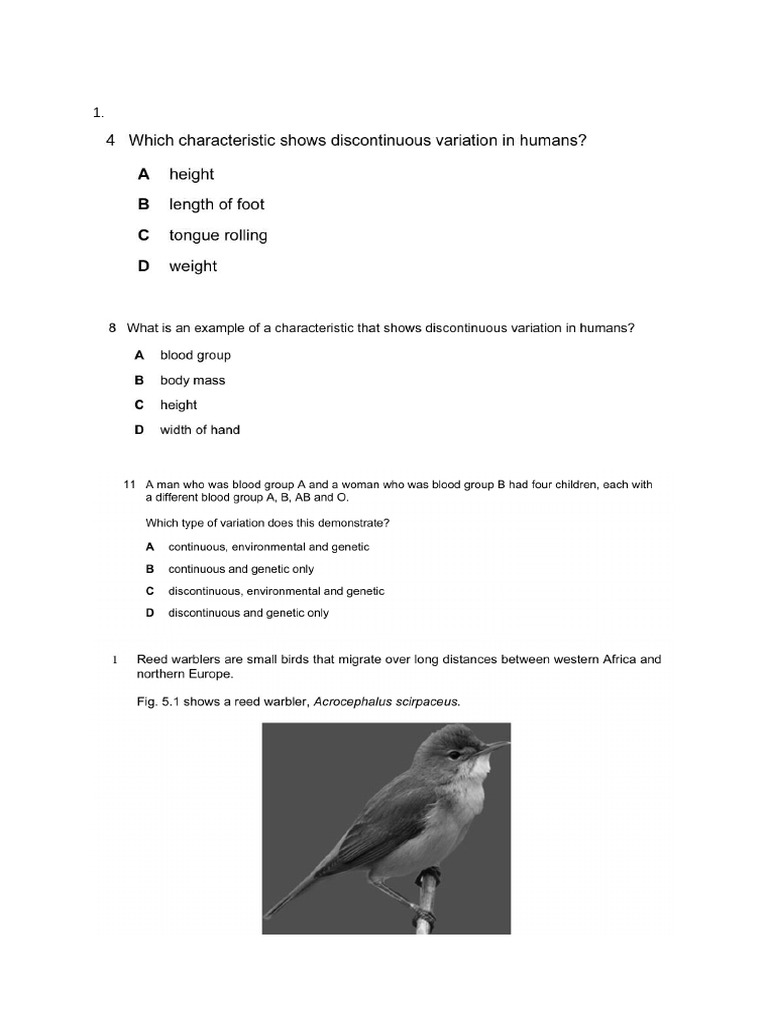 Variation and Natural Selection Worksheets Year 9 | PDF