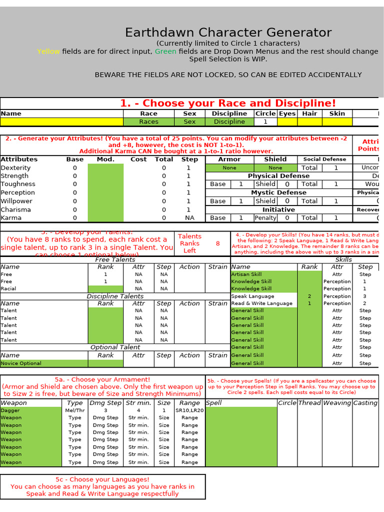 Earthdawn - CharacterCreationSheet Ver. 7 | PDF | Spear