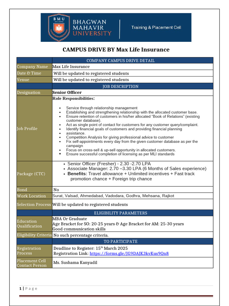 Max Life Placement | PDF