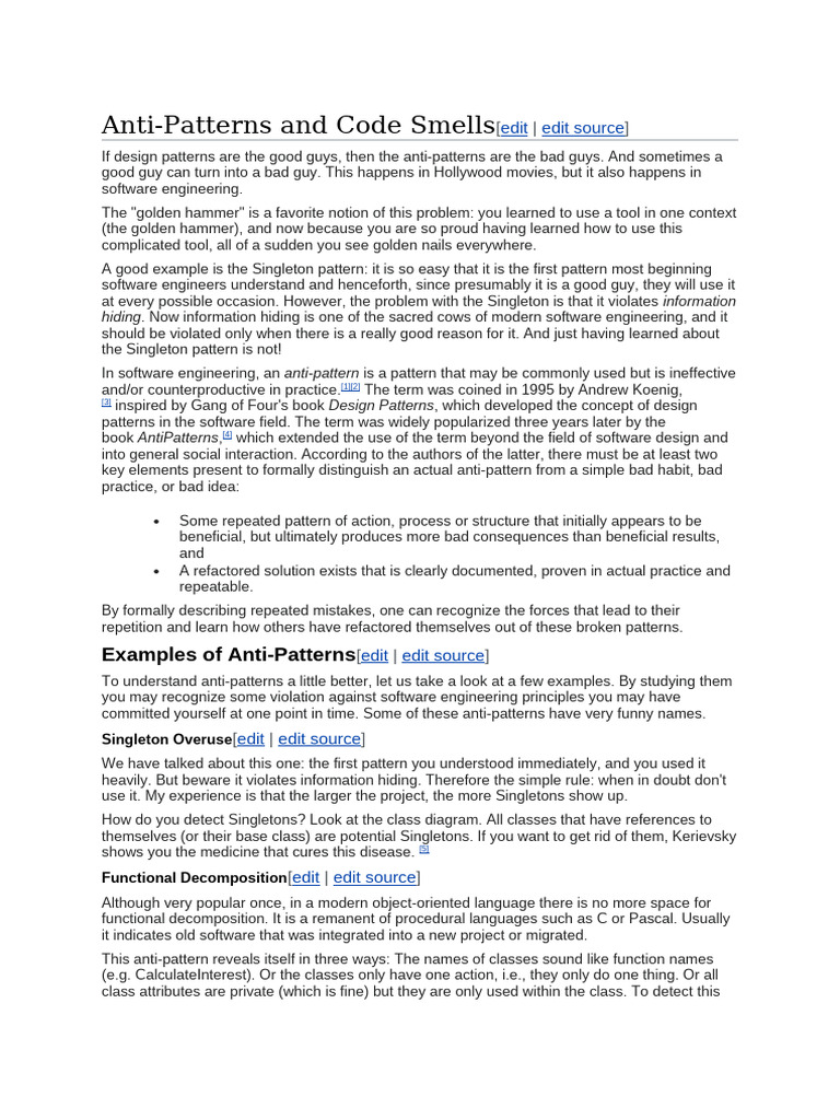 Anti Patterns | PDF | Inheritance (Object Oriented Programming) | Class (Computer Programming)