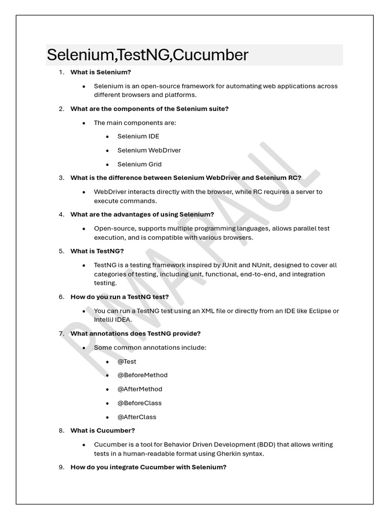 Selenium Testng Cucumber Interview Questions 1729752421 Pdf Method Computer Programming