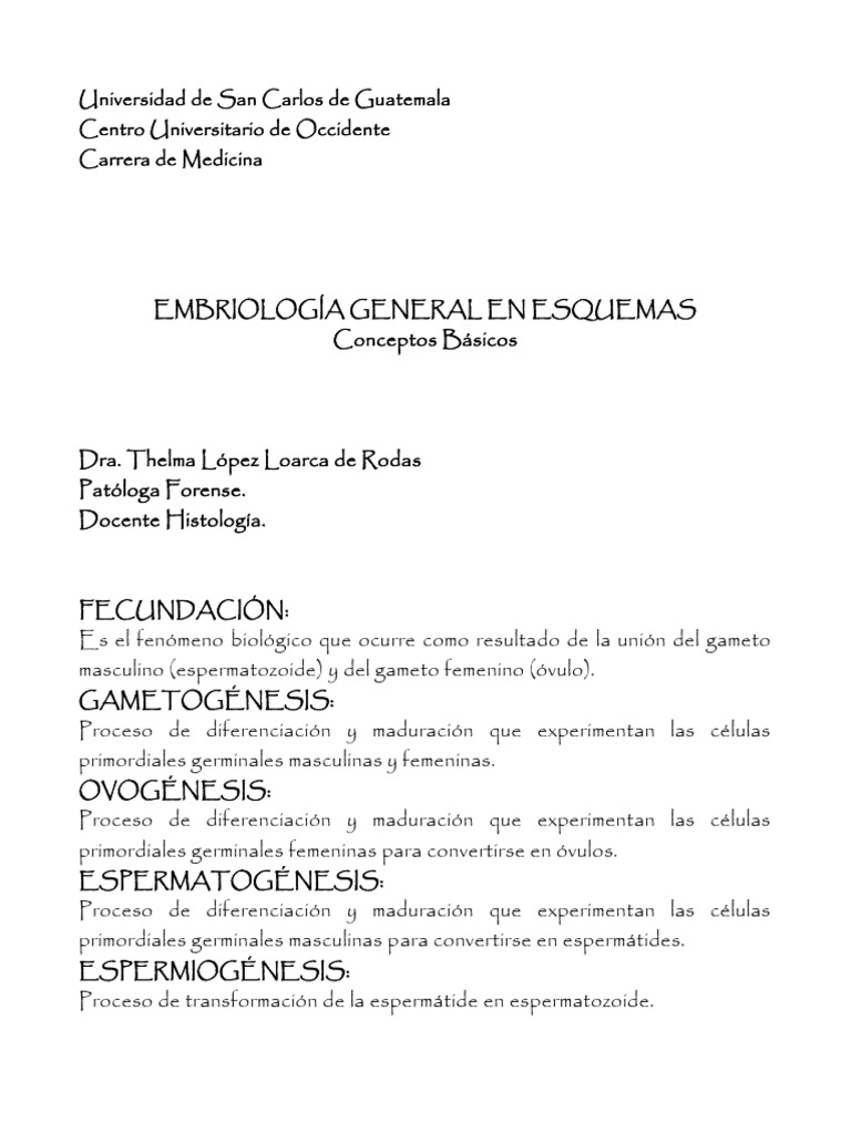 Embriología General en Esquemas | PDF | Placenta | Sistema nervioso