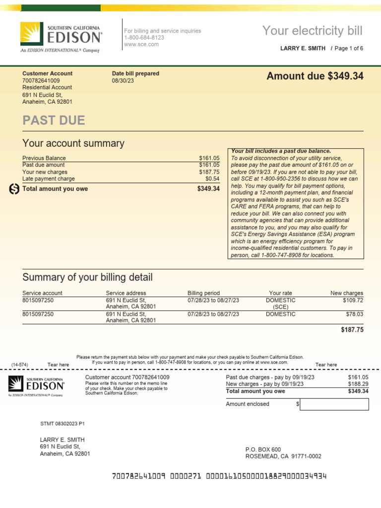 Anaheim Electricity Bill Summary | PDF | Cheque | Bonds (Finance)