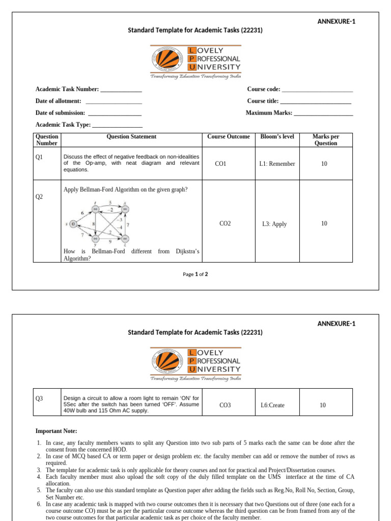 Academic Task Template for Courses | PDF