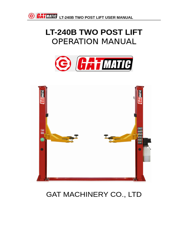 LT-240B Two Post Lift User Manual | PDF | Elevator | Valve