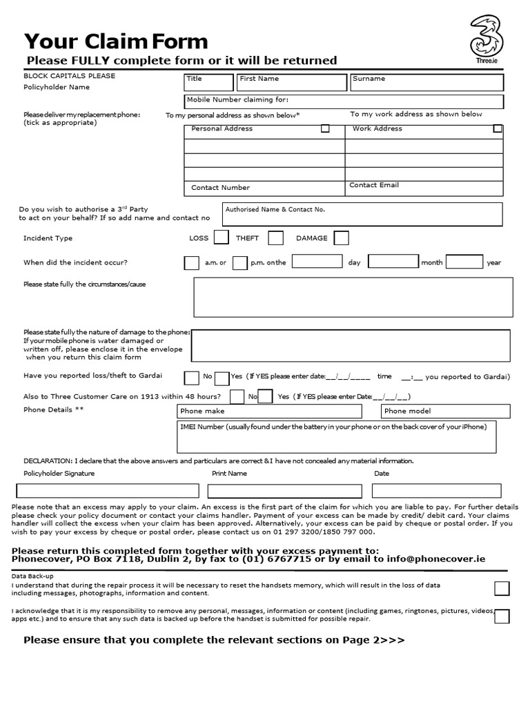 Asurion Claim Facilitation Form | PDF | Insurance | I Phone