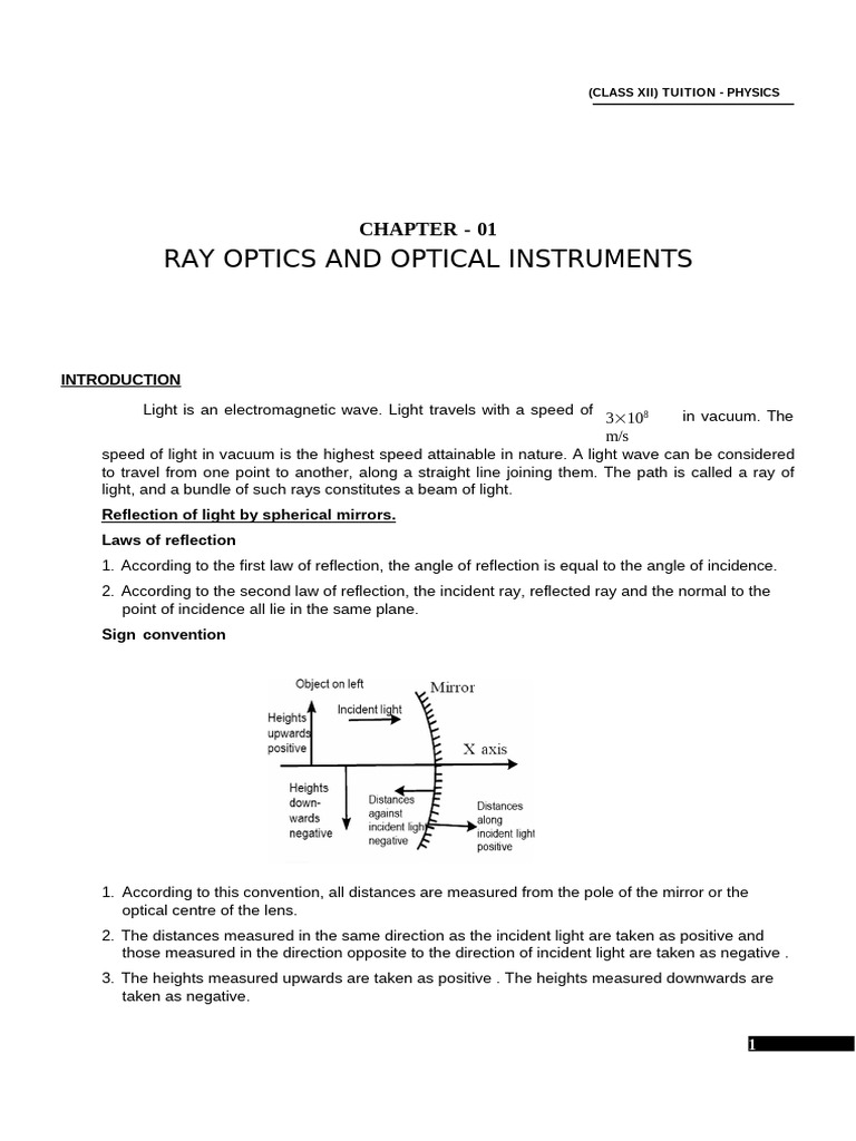 Ray Optics Cbse Iit Prep | PDF | Refraction | Optics
