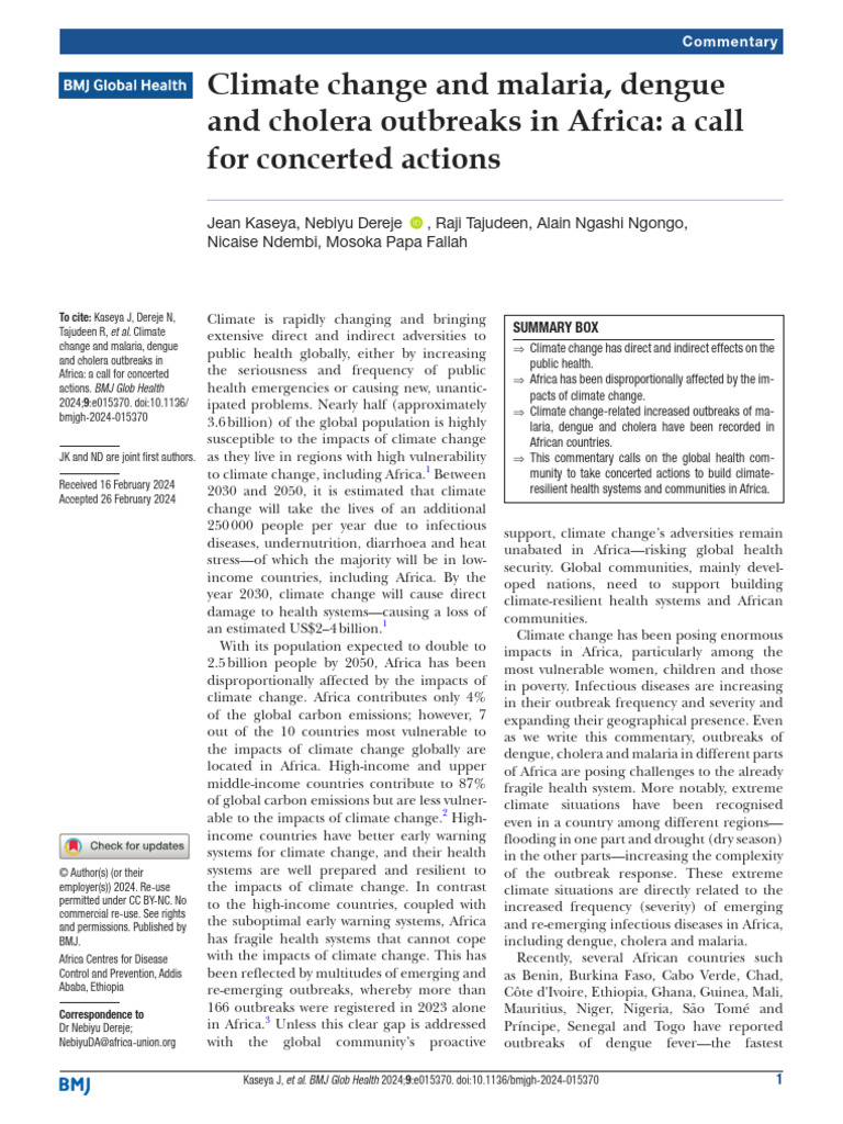 Climate Change and Malaria, Dengue | PDF | Public Health | Climate Change