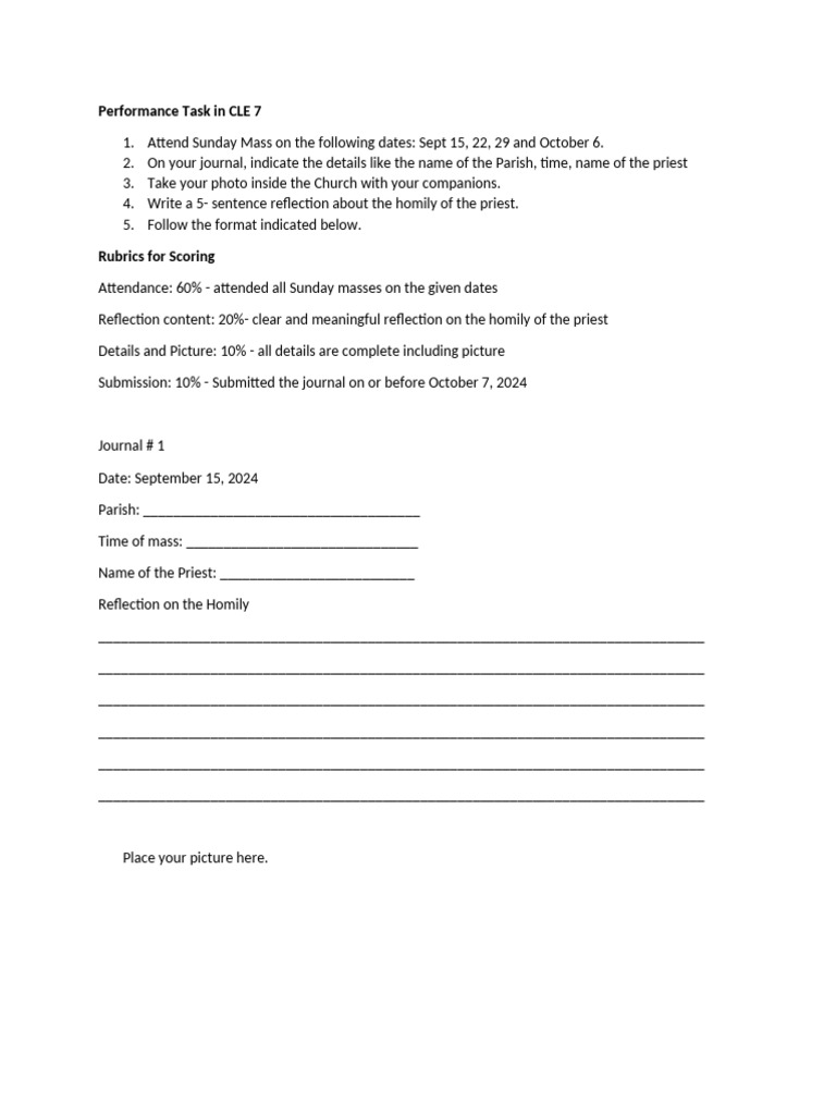 Performance Task in CLE 7 | PDF | Mass (Liturgy) | Anglicanism