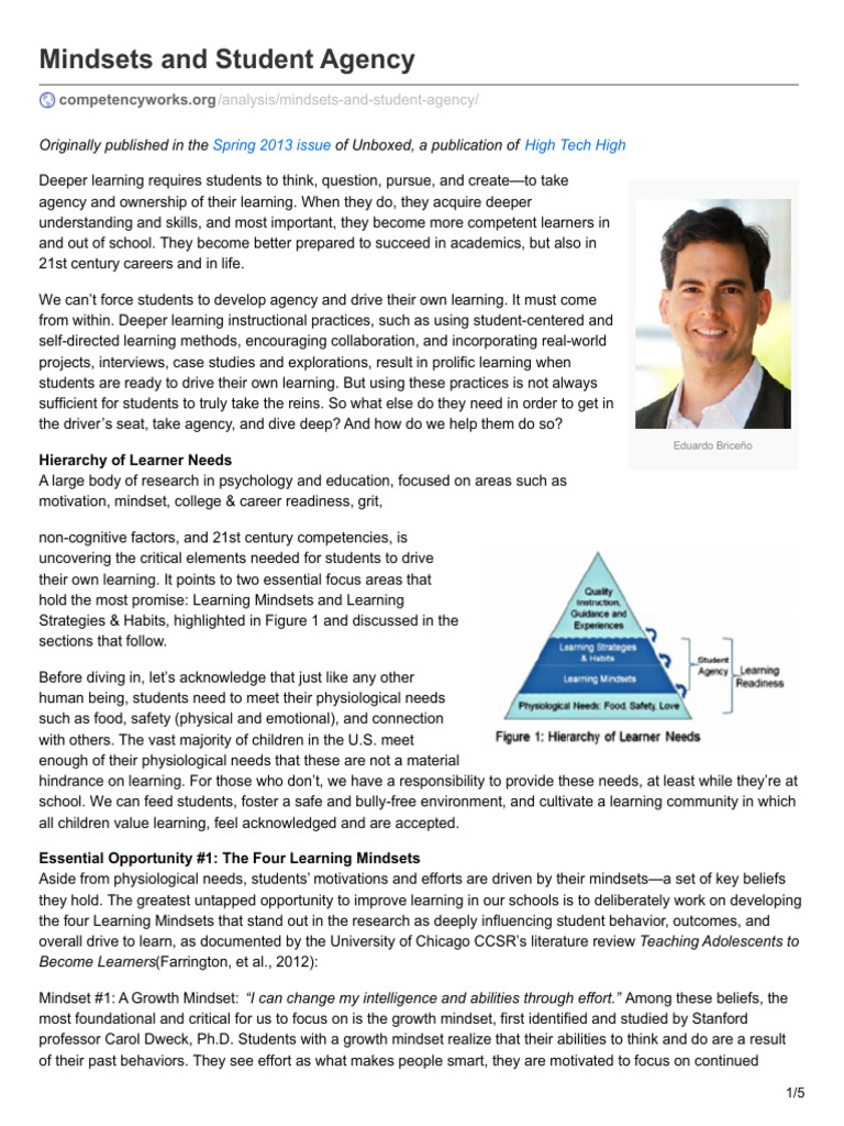 Mindsets and Student Agency | PDF | Mindset | Learning