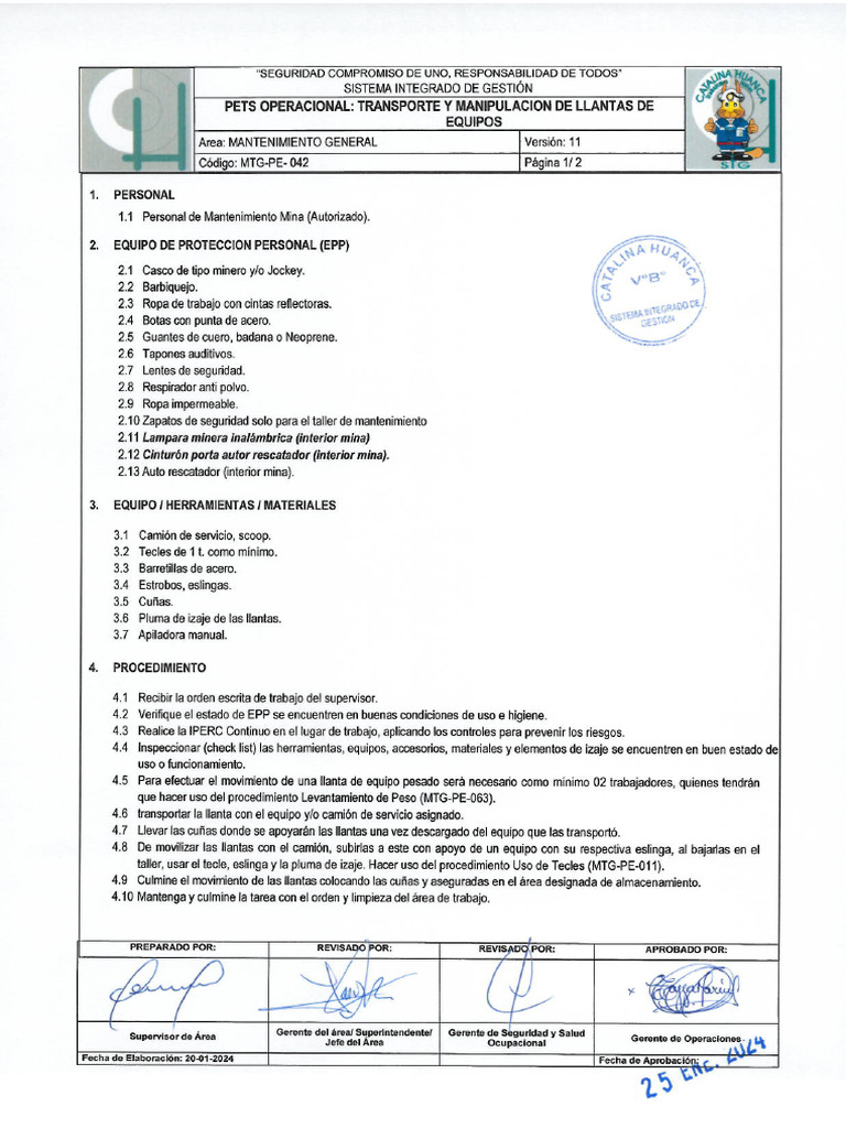 Mtg-Pe-042 Transporte y Manipulacion de Llantas de Equipos-V11 | PDF