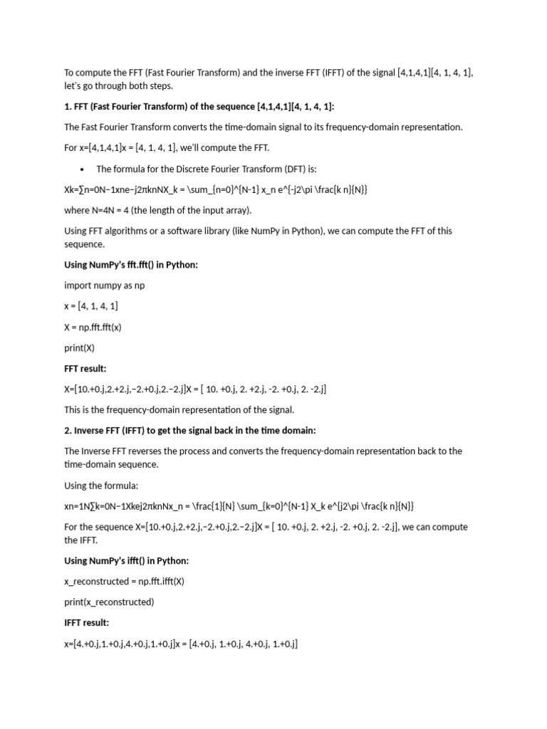 FFT (Fast Fourier Transform) of The Sequence (4,1,4,1) (4, 1, 4, 1) | PDF