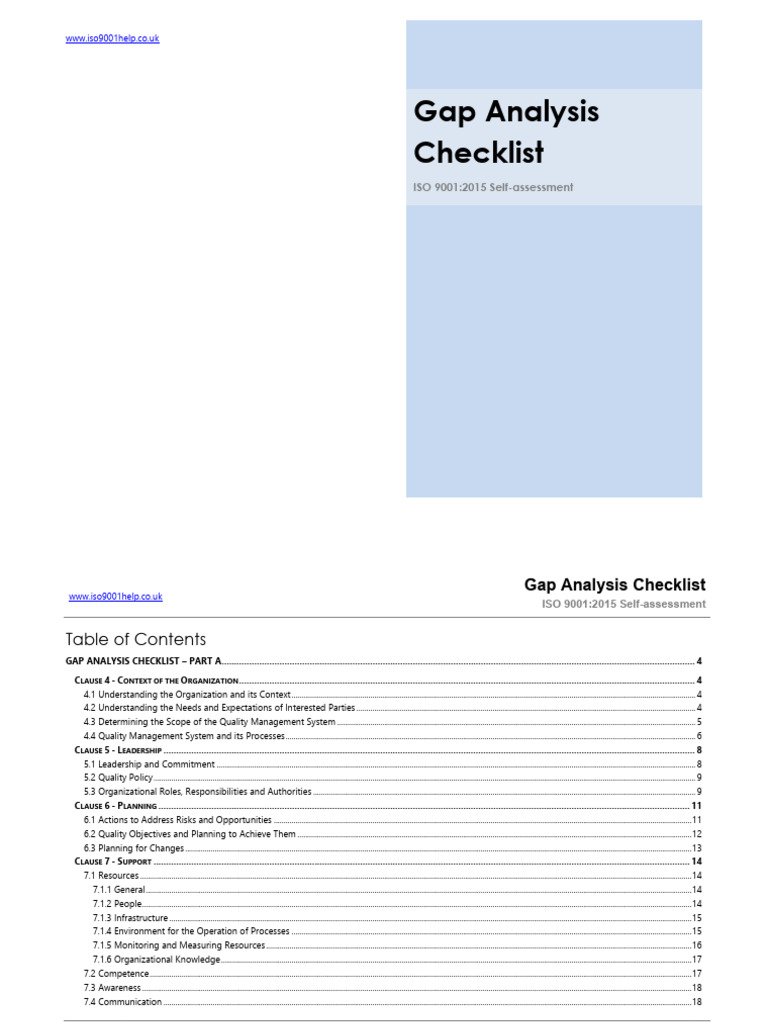 QMS Gap Analysis Checklist | PDF | Quality Management | Quality Management System