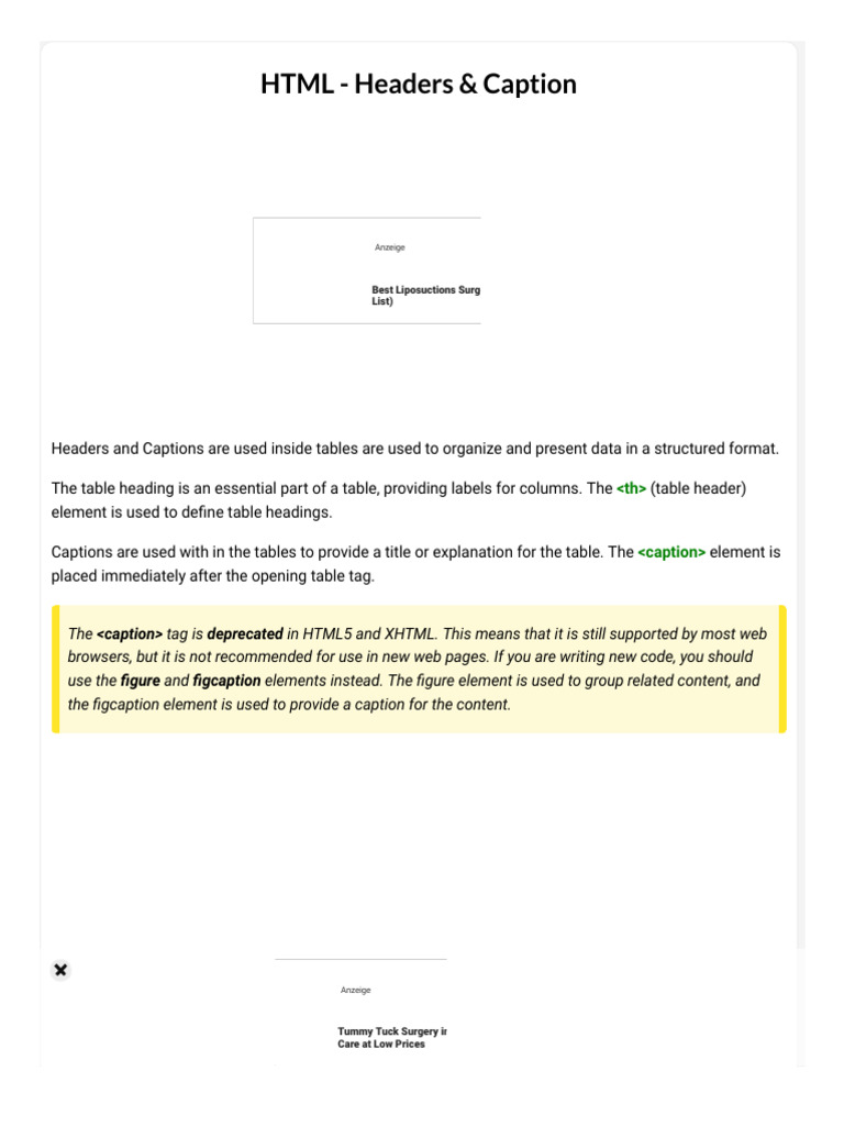 Html Table Headers And Captions Guide Pdf Html Element Html