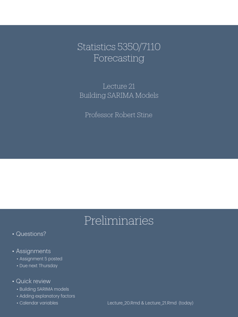 Lecture 21 Sarima Modeling | PDF | Autoregressive Integrated Moving Average | Data Analysis