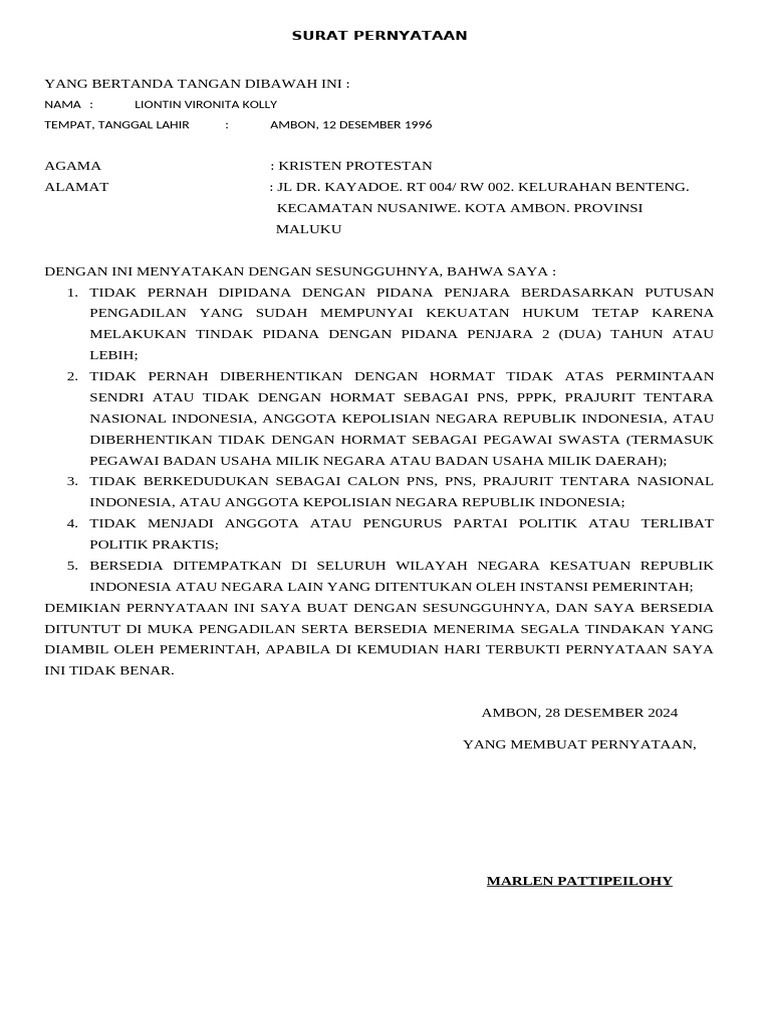 Surat Pernyataan 5 Point N Bersedia Mengabdi | PDF