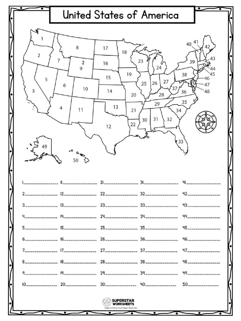 Map Numbered States Quiz | PDF