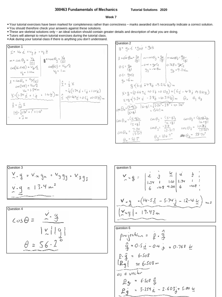 FoM 2021 - Week 8 - Tute Set 7 - Solutions - 3D Vectors and Forces | PDF