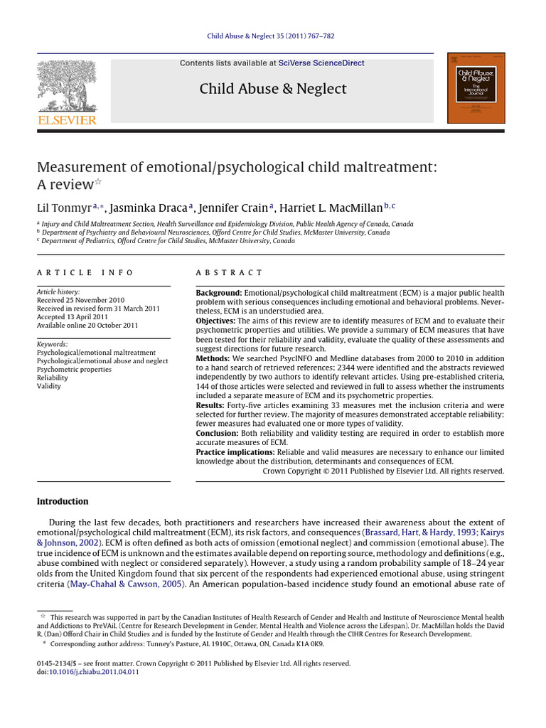 Childhood Neglect Measures | PDF | Child Neglect | Validity (Statistics)