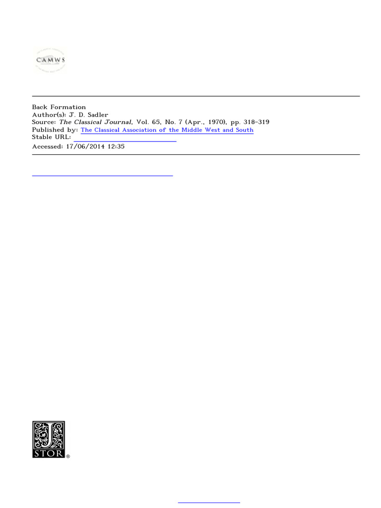 Back Formation (J. D. Sadler) (Z-Library) | PDF | Verb | Grammatical Number