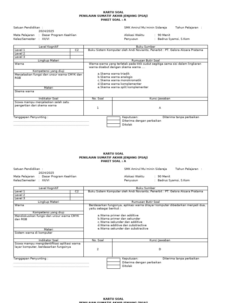 KARTU SOAL dpk DKV A | PDF