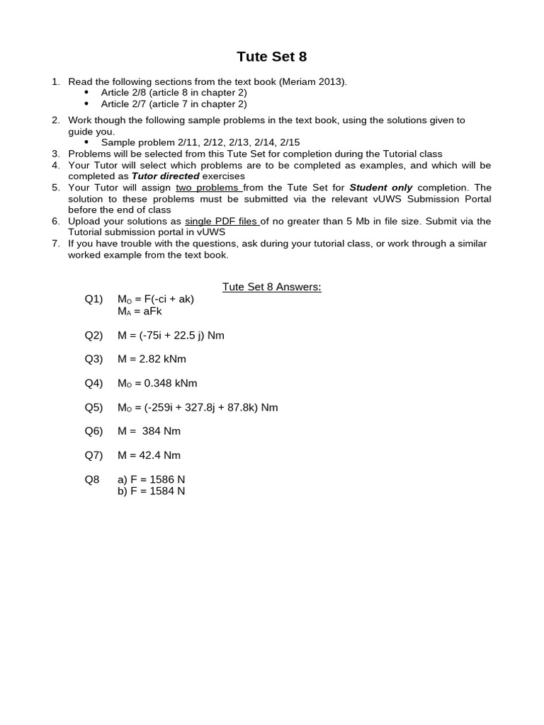 FoM 2021_Week 10_Tute Set 8_Questions - 3D moments (2) | PDF | Force