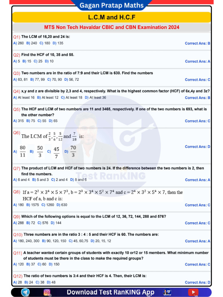 SSC CGL Pyq LCM & HCF | PDF