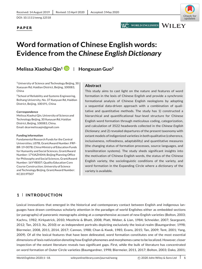 Word Formation of Chinese English Words Evidence From The IChinese ...