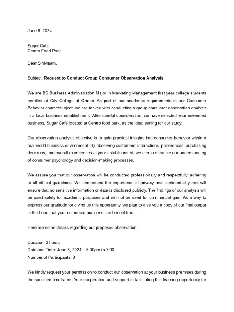 Consumer Observation Analysis Request Letter. | PDF | Consumer ...