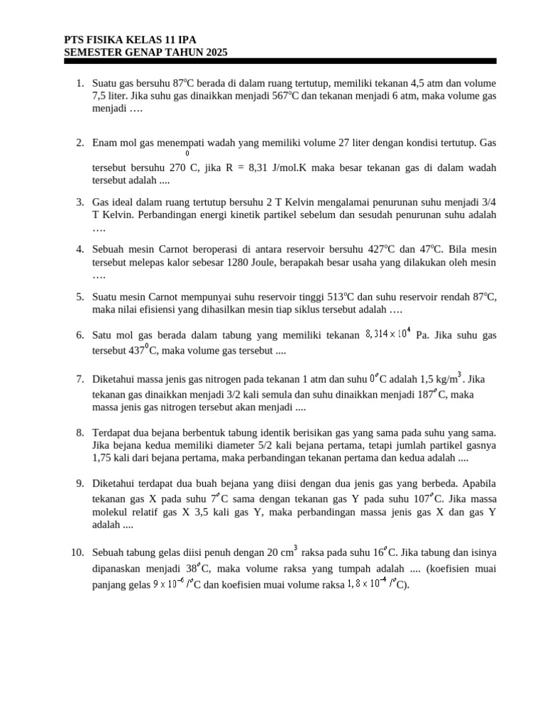Kisi-Kisi PTS Fisika Kelas 11 (Genap) 2025 | PDF
