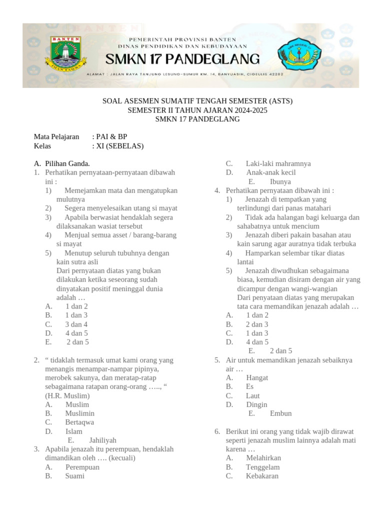 Soal Pai Kelas Xi | PDF