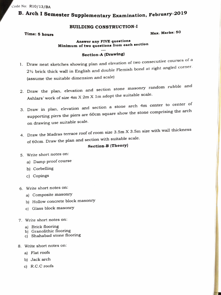 Building Construction Question Papers Pdf Masonry Architectural Elements