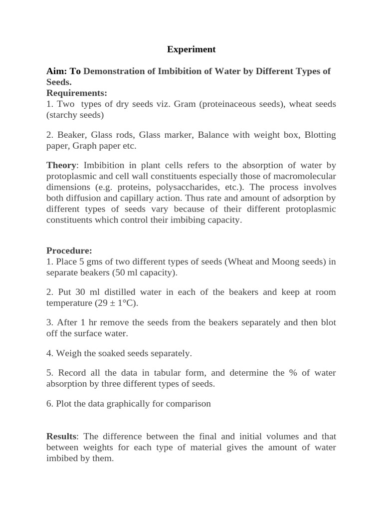 Imbibition experiment | PDF
