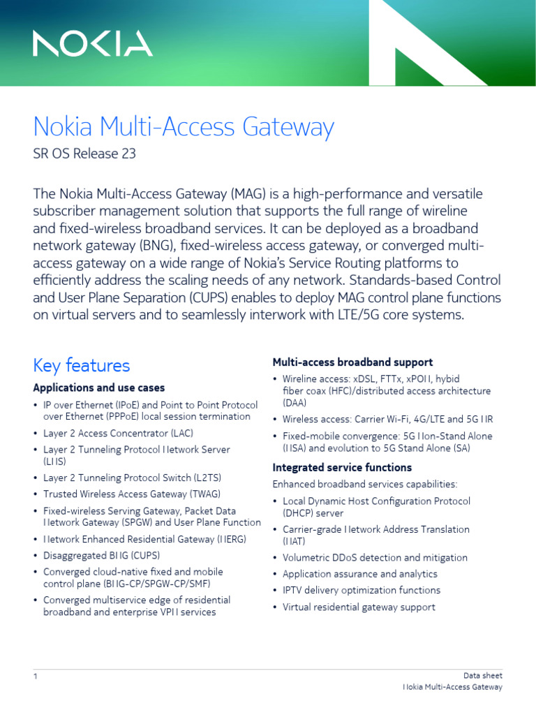 Nokia Multi-Access Gateway Overview | PDF | Computer Network | I Pv6