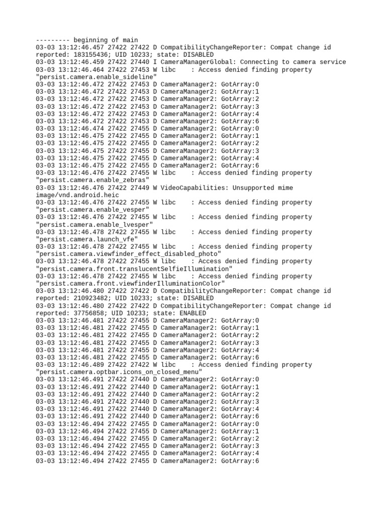 Camera Service Access Denied Logs | PDF | Software Engineering | Computing Platforms