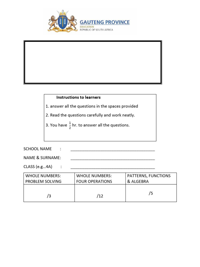 Grade 4 Mathematics Baseline Assessment | PDF