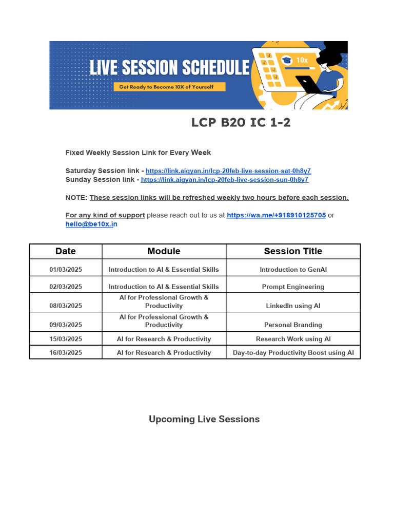 Live Session Schedule B20 IC1-2 | PDF