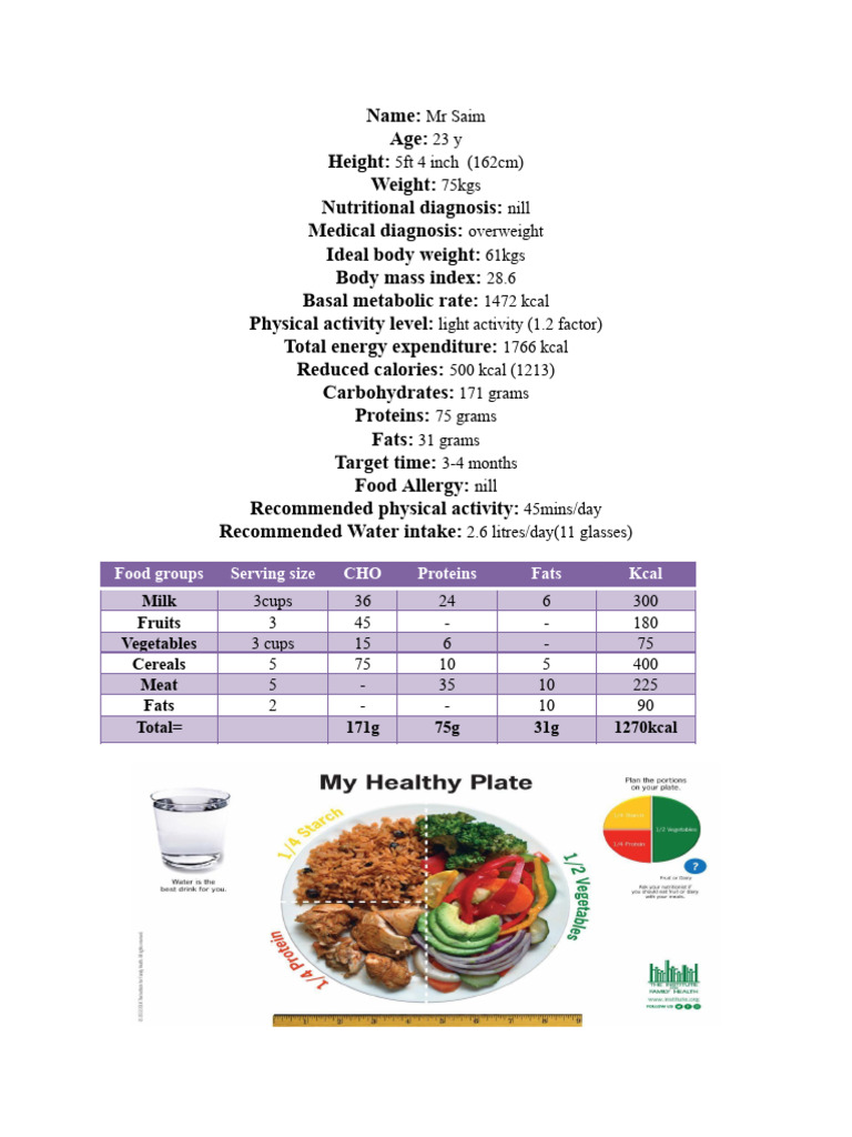 Weight Loss Meal Plan for Overweight Male | PDF | Foods | Calorie