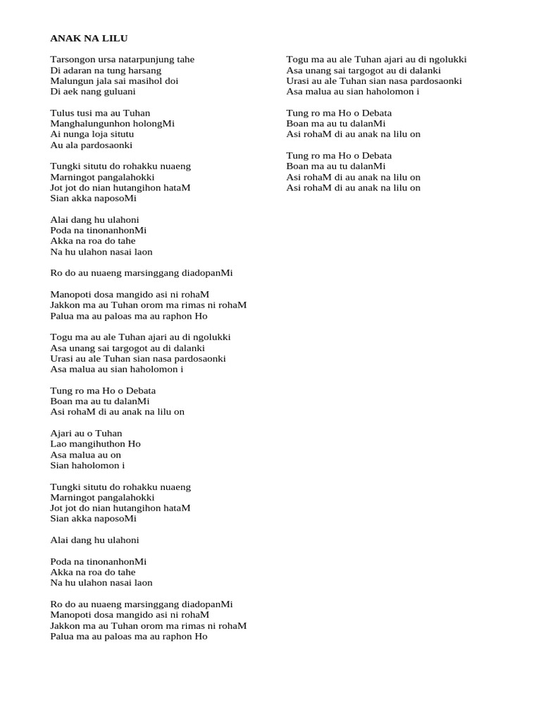 ANAK NA LILU Lirik | PDF