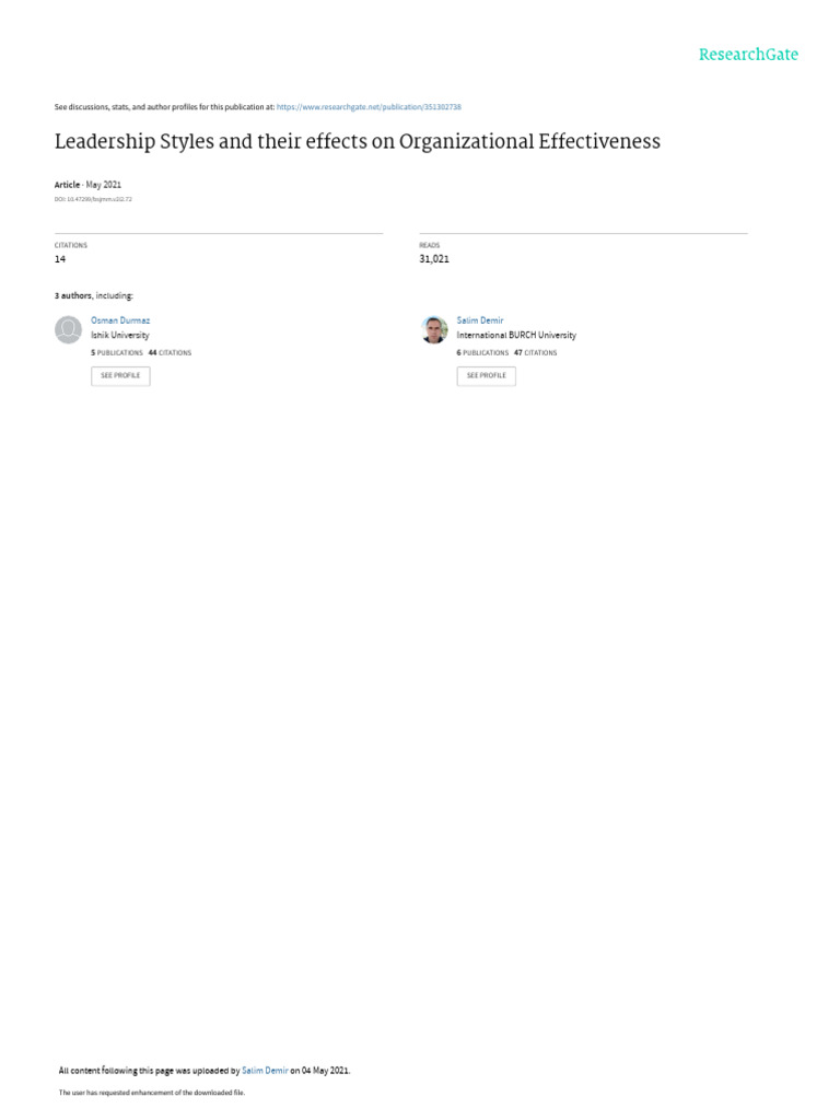 Leadership Styles and Their Effects On Organizational Effectiveness | PDF | Leadership ...