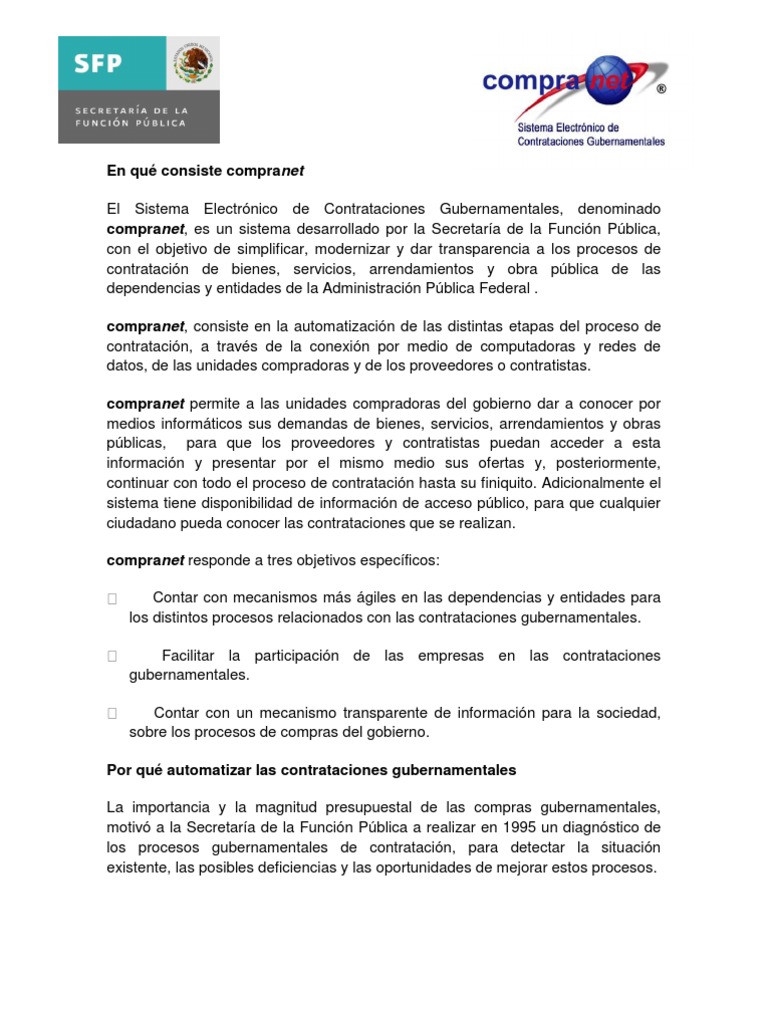 En qué consiste compranet | Administración Pública | Federación