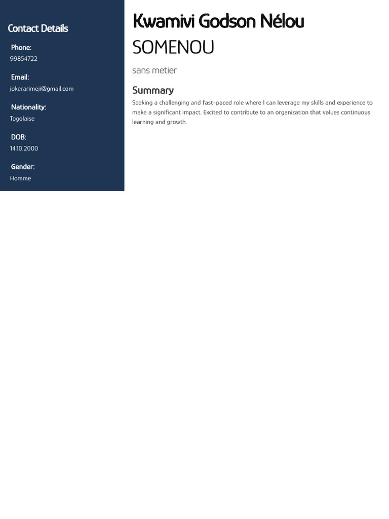 Kwamivi Godson Nélou Resume 974 | PDF