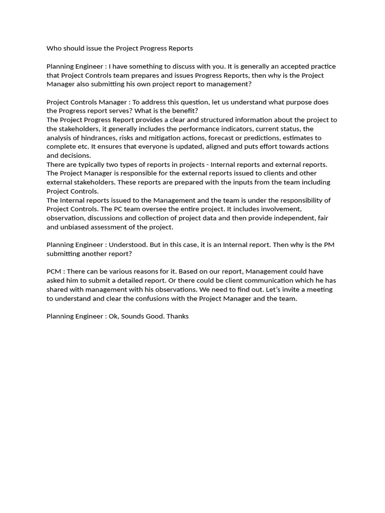 Project Progress Report Responsibilities | PDF
